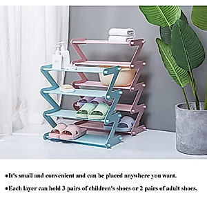 CARURLIFF 2 Packs Assemblable Small Shoe Racks Can Hold 8-12 Pairs Kids Shoe Rack Organizer for Entryway, Closet, Children's Bedroom (Blue & Pink - 4 Tier)