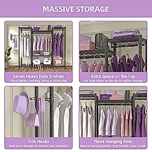 GOODPIE H7L Garment Rack Heavy Duty Clothes Racks, L Shaped Clothing Rack, 7 Tiers Heavy Duty Clothes Rack for Hanging Clothes Large Clothing Rack Freestanding Closet, 56" L x 14" W x 71" H, Black