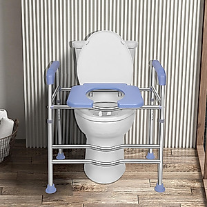 Raised Toilet Seat with Handles and Large Seat, Up to 400lbs Commode Chair for Toilet, Handicap Toilet Seat with Handles for Seniors and Pregnant, Widen for Fit Any Toilet