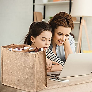 10 Pack Burlap Tote Bag Set Jute Tote Bags with Handles Blank Large Burlap Reusable Grocery Bags Water Resistant for Bridesmaid Gift Travel Shopping DIY Crafts Bags, 15.3 x 12.2 x 5.9 Inches