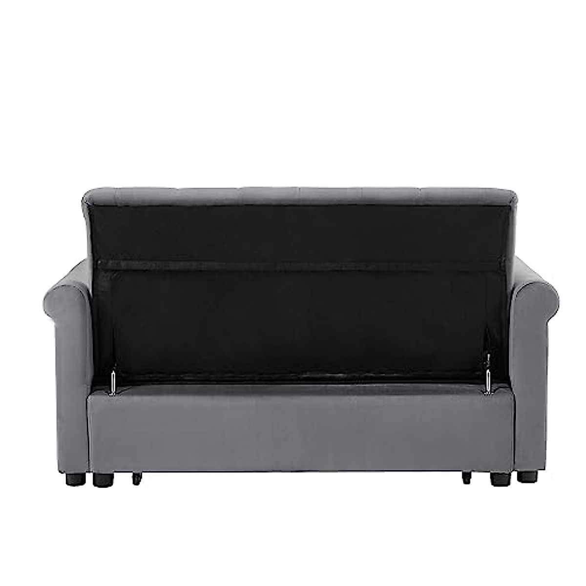 Runboll 55" Loveseat Pull Out Sleeper Sofa Bed Shiny Velvet Adjustable Backrest 2 Seater Couch Bed with 2 Caster Wheels, Lumbar Pillows, Removable Armrest (Grey)