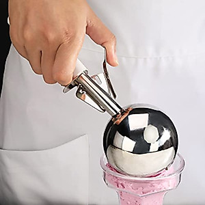 New Star Foodservice 34745 Commercial-Grade Thumb Press Food Disher/Ice Cream Scoop, 18/8 Stainless Steel, 4.67 oz, Size 6, White