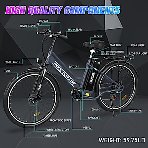 RCB Electric Bike, 500W Electric Bike for Adults, 26" Ebike Adult Electric Bicycles, 55Miles 20MPH Commuting Electric Mountain Bike, 36V 472Wh Battery, 7-Speed, 26" Tires and Front Fork Suspension