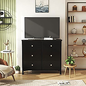 BOLUO Black Dresser for Bedroom 6 Drawer Dressers & Chests of Drawers Small Fabric Dresser Storage for Closet Modern
