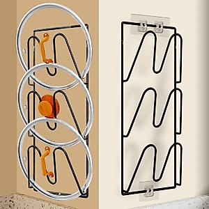 2 Pcs Pot Lid Organizer Rack, 3 Tier Pot Lid Organizer, No Drilling Adhesive Pan Lid Organizer, Wall Mount Pot Lid Holder, Hanging Pot Cover Storage Rack, Pot Lid Rack for Kitchen Cabinet Door (Black)