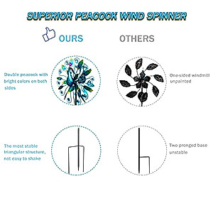 VEWOSTAR Outdoor Wind Spinner 58" Metal Peacock Wind Spinner Double Peacock Wind Sculpture for Garden Yard Patio Decoration