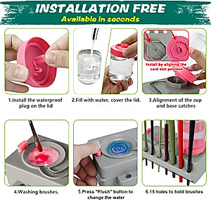 Upgrade Paint Brush Cleaner with Holder, Water Cycle Brush Rinser for Acrylic, Watercolor, and Water-Based Paints(Pink+Grey)