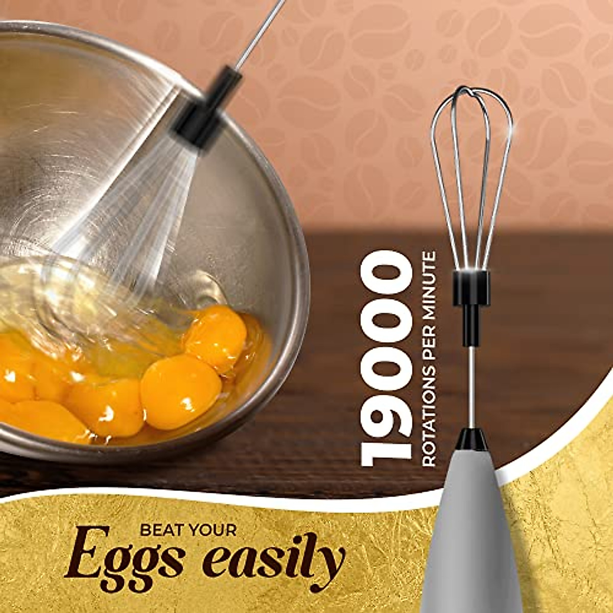 Righwa Milk Frother & Egg Beater - 2-in-1 Handheld Frother for Coffee & Egg Whisker - Battery-Operated Frother with Stand - Auto Shutoff, Powerful Motor - Kitchen Tools & Coffee Station Accessories