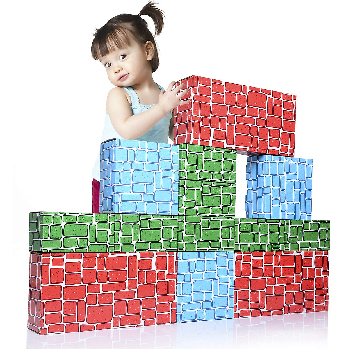 WishaLife Cardboard Blocks,40pcs Building Blocks Extra-Thick Jumbo Stackable Bricks in 3 Size for Toddlers Kids