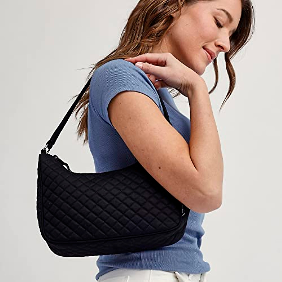 Vera Bradley Women's Cotton Frannie Crescent Crossbody Purse, Bees Navy - Recycled Cotton, One Size