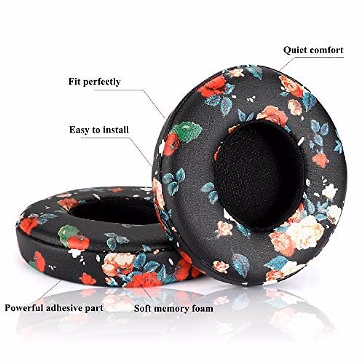 Replacement Earpad Cover, Ear Cushion Pads Compatible with Solo 2.0 3.0 On Ear Headphpnes 1 Pair (Black Floral)