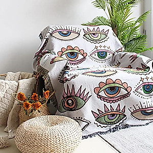 Boho Eyes Woven Throw Blanket Daisy Pattern Wall Carpet Sofa Bed Room Decor Tassel Thread Blanket Large Throw Tapestry Picnic Mat