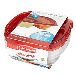 Rubbermaid TakeAlongs Divided Snacking Food Storage Containers, 2.2 Cup, Tint Chili, 3 Count