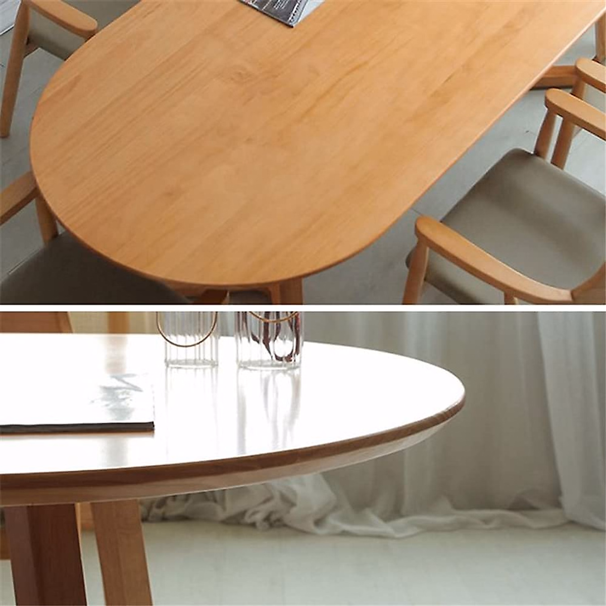 NIUYAO Modern Solid Oval Table with Double Pedestal, Natural Wood Simplicity Classic Pine Tabletop Furniture for Dining Room Kitchen Leisure Coffee Table -63" L x 27.5" W x 29.5" H