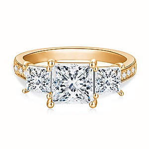 Blocaci 1-1/2 Carat (ctw) Princess-Cut Moissanite Engagement Rings for Women Personalized 3 Stone Name Custom 10K 14K 18K Solid Gold (14K Gold)