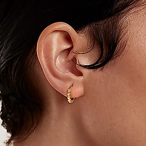 DAILY VIBES Small Gold Hoops Huggie Earrings for Women 14K Real Gold Plated Dainty Cubic Zirconia Mini Bead Cartilage Earring Hypoallergenic Hoop Earrings Set for Women