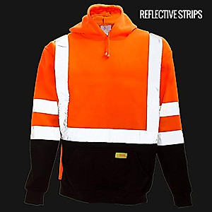 New York Hi-Viz Workwear H8311 Men's ANSI Class 3 High Visibility Class 3 Sweatshirt, Hooded Pullover, Knit Lining, Black Bottom (Orange, X-Large)