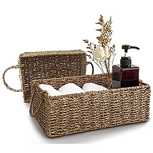 TAGREE under shelf basket set of 2, drawer organizer, wicker basket with handle, small basket, wicker basket, woven basket, basket organizer, toilet basket tank topper, wicker storage basket