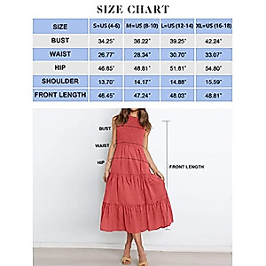 ZESICA Women's 2023 Summer Casual Sleeveless Crew Neck Smocked High Waist Flowy Tiered A Line Midi Dress,Watermelon,Medium