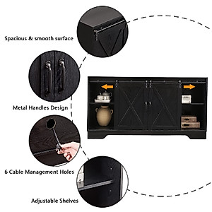 LAGRIMA Fireplace TV Stand, Modern Entertainment Center with 23'' Electric Fireplace Remote Control for TVs Up to 65'', Farmhouse Console Table Barn Door Storage Cabinet for Living Room, Black