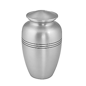 Pewter Large Urn for Human Ashes - A Beautiful and Humble Urn for Your Loved Ones Remains. This Lovely - Urn Will Bring You Comfort Each Time You See It, Size 10x6.75 inch-Silver with 3 Lines