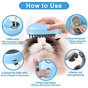 Nepfaivy Cat Steam Brush for Shedding - 3 in 1 Pet Steam Brush for Dog and Cat, Rechargeable Steamy Cat Brush, Spritz Defur Comb for Cats, Steamer Brush for Massage, Grooming and Removing Loose Hair