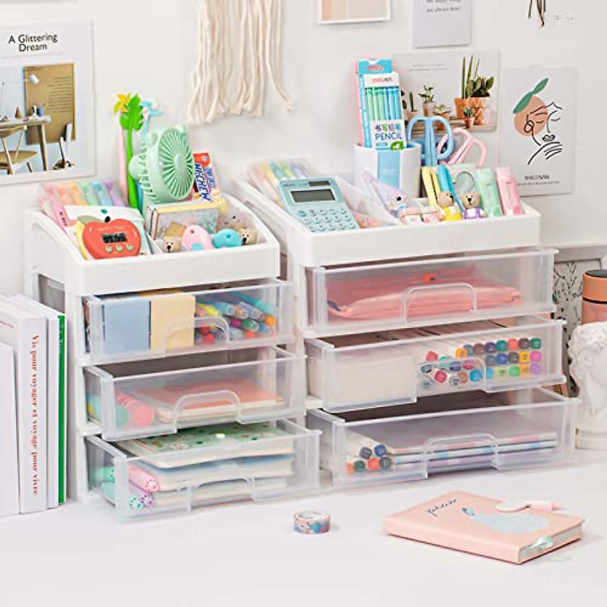 MLAFE Kawaii Organizer Kawaii Cosmetic Storage Box Kawaii Drawer Storage Box Cute Storage Box Cute Organizer (Four-Story)
