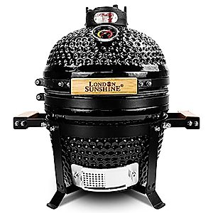 London Sunshine Ceramic BBQ Charcoal Kamado Grill 13 inch Portable Tabletop BBQ Grill Black