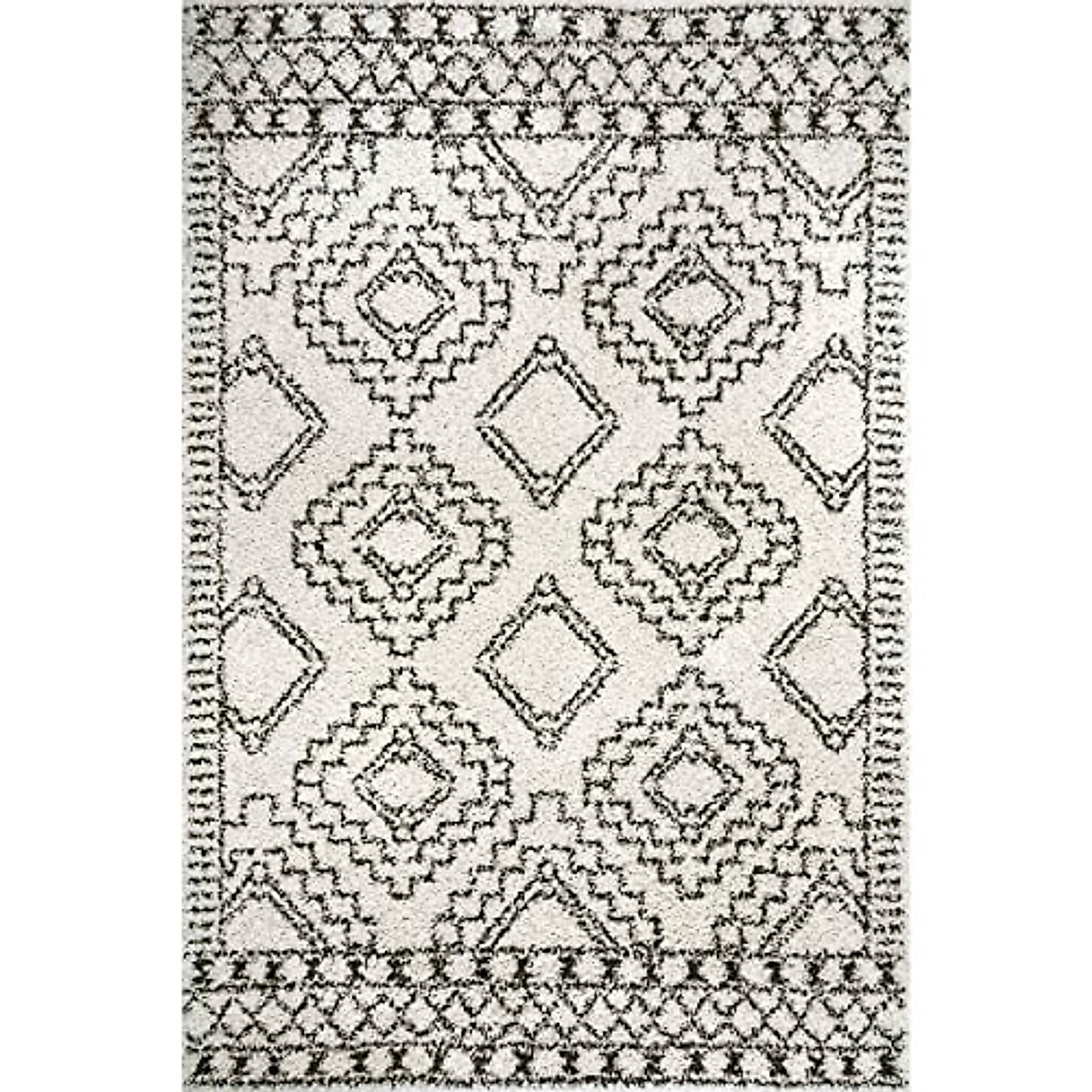 nuLOOM Lacey Moroccan Geometric Shag Area Rug, 4x6, Off-white