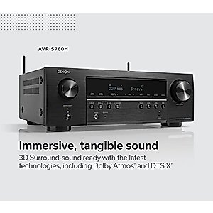 Denon AVR-S760H 7.2 Ch AVR - 75 W/Ch (2021 Model), Advanced 8K Upscaling, Dolby Atmos Height Virtualization, DTS Virtual:X & More, Wireless Streaming, Built-in HEOS, Amazon Alexa Voice Control