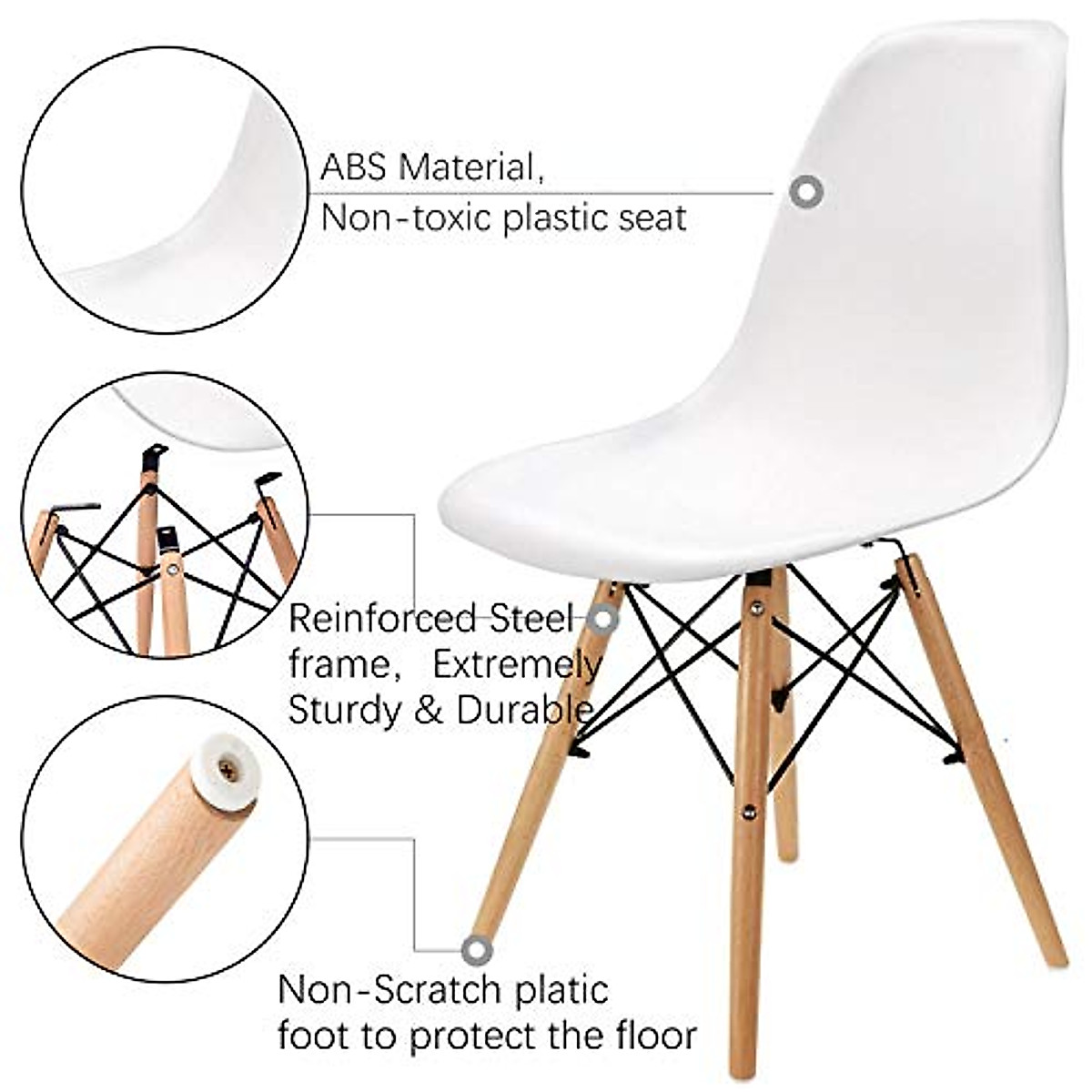 Aaron Living Dining Room Chairs Set of 4 Pre Assembled Modern Comfortable Plastic Dining Chairs (White, Set of 4)