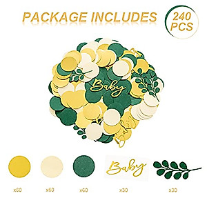 Greenery Baby Shower Confetti Decorations - Sage Green Table Scatter Confetti with Eucalyptus, Gold Baby Letter, Green Paper Confetti for Baby Shower Gender Reveal Table Decorations