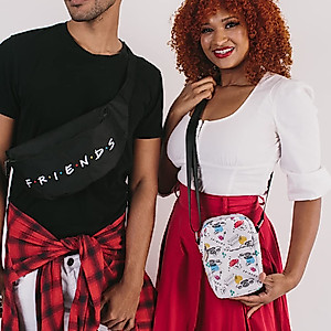 Buckle Down Friends Bag, Cross Body, Television Show Outline Icons Collage, White, Vegan Leather