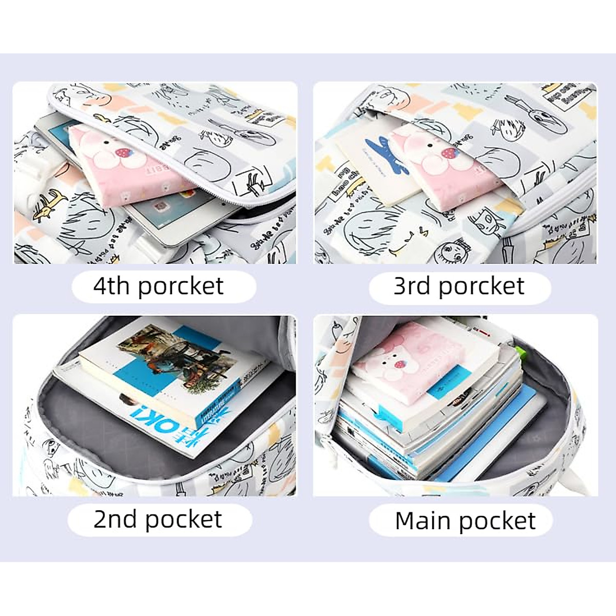 FITSEN Kawaii Backpack Graffiti and Letter Style Bookbag Aesthetic Outdoor Daypack (Grey)