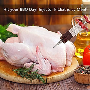 X-WLANG Premium Meat Injector, Marinade Injector Syringe with 2 Meat Needles for BBQ Grill Smoker, Turkey and Cooking 1-oz Capacity, 2 Stainless Needles, 1 Brush, Red
