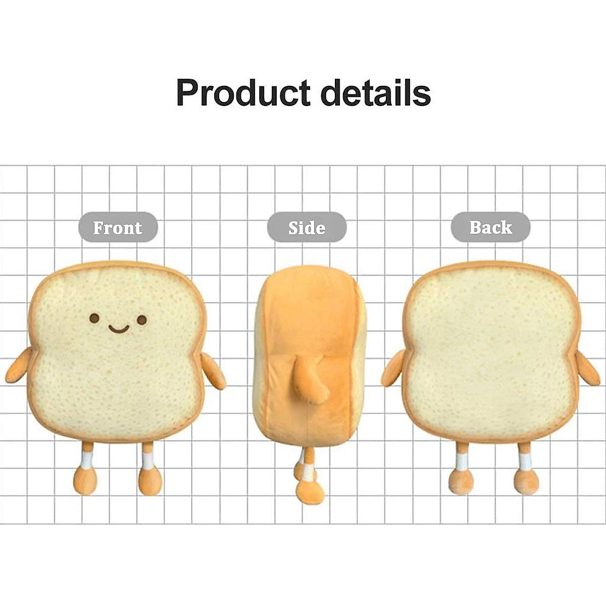 Nenalayo Toast Sliced Bread Pillow,Bread Shape Plush Pillow,Facial Expression Soft Toast Bread Food Sofa Cushion Stuffed Doll Toy for Kids Adults Gift Home Bed Room Decor (S)