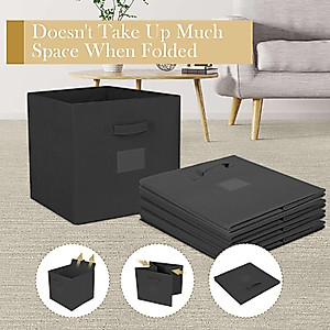 SimpliBins 13x13x13 Storage Cube Bins 4 Pack, Collapsible Fabric Storage Cubes with Fabric Handle, Simple Cubical Storage Boxes for Cube Organizer, Shelf and Closet Storage (Black)