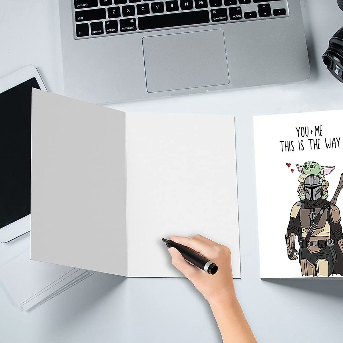 Funny Baby Yoda Card, Adorable Yoda Valentine’s Day Card for Husband or Wife, Star Wars Fan Mandalorian Theme Card for Spouse Ex, You + Me This Is The Way Card for Boyfriend or Girlfriend