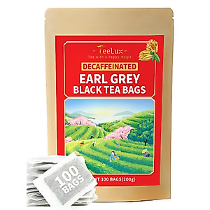 TeeLux Decaf Earl Grey Tea Bags, Decaffeinated Black Tea Blended with Natural Bergamot, Smooth & Full-Bodied, Enjoy Hot or Iced, 100 Count