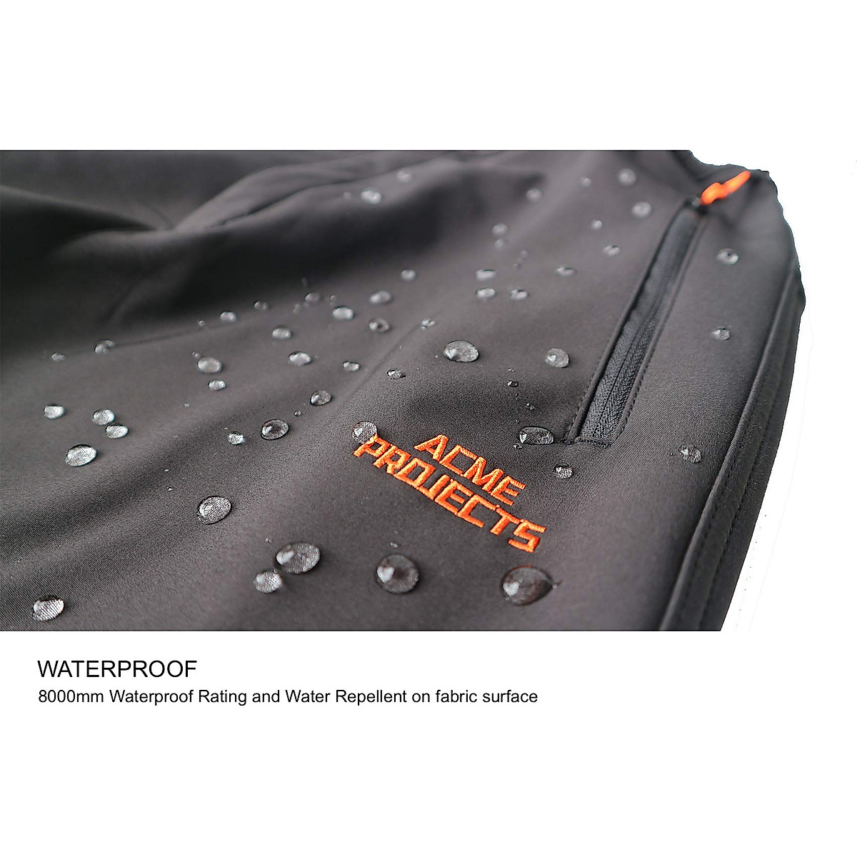 Acmelogy Fleece Lined Softshell Pants Skiing, Snowboarding, Hiking, 100% Waterproof, Breathable, 8000mm/3000gm (Men's, XX-Large, Black)