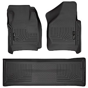 Husky Liners Weatherbeater Floor Mats | Fits 2008 - 2010 Ford F250/F350/450 Crew Cab w/o Manual Shifter (Footwell Coverage) | Front & 2nd Row, 3-pc Black - 98381