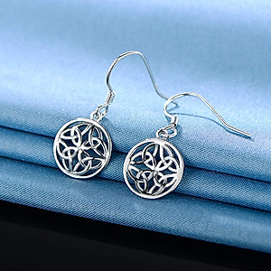 GEMSME 18K White Gold Plated Celtic Knot Round Hook Drop Dangle Earrings Hypoallergenic Jewelry for Women