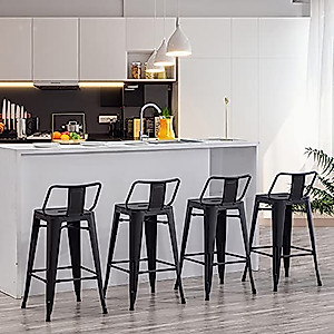 Apeaka 26 inch Metal Bar Stools Set of 4 Modern Counter Height Stools with Backs Low Back Bar Chairs for Indoor Outdoor Matte Black