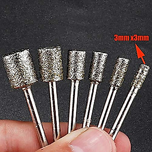 1/8" Shank Cylinder Grinding Burrs, 60 Grit Diamond Coated Grinding Head for Dremel Type Rotary Tool (3mm Shank x 3mm Head)