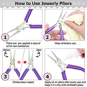 Anezus 4Pcs Jewelry Pliers Tool Set Includes Needle Nose Pliers, Round Nose Pliers, Wire Cutters and Bent Nose Pliers for Jewelry Beading Repair Making Supplies