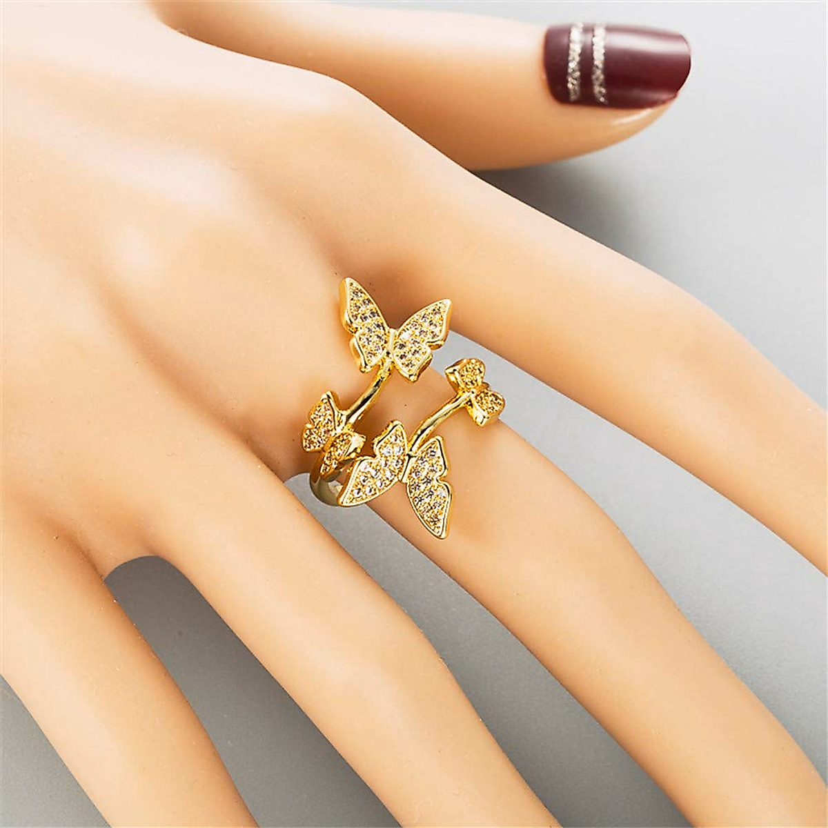 Aisza 18K Gold-Plated Butterfly Rings - Vintage Wrap Stacking Statement Rings with Finest Cubic Zirconia for Women Adjustable Open Rings (Butterfly Gold)