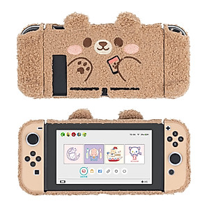 GeekShare Cute Plush Protective Case Cover Compatible with Nintendo Switch OLED Console and Joy Con - Shock-Absorption and Anti-Scratch Skin Case for OLED Switch - Plush Bear