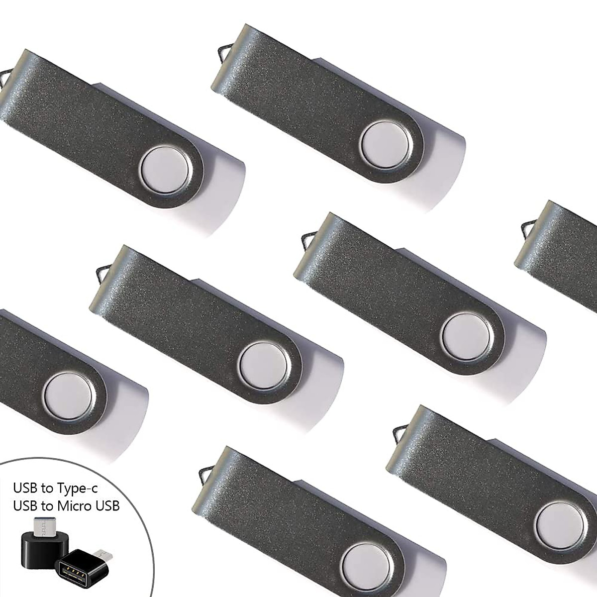 ERKE 1GB USB 2.0 Flash Drive 5 Pack Portable Thumb Drives Swivel Jump Drive Zip Drive Memory Sticks with Type-C/Micro USB Adapter for PC/Laptop