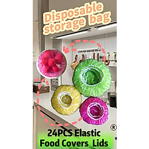 Generic 24pcs Elastic Lids Food Storage Covers,Plastic Bowl Lids Kitchen Supplies,Elastic Food Storage Covers Lids for Food Fruit Vegetable Meat Preservation