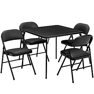 VECELO Folding Table & 4 Padded Chairs Portable & No Assembly Required, 5 Piece Set, BLK